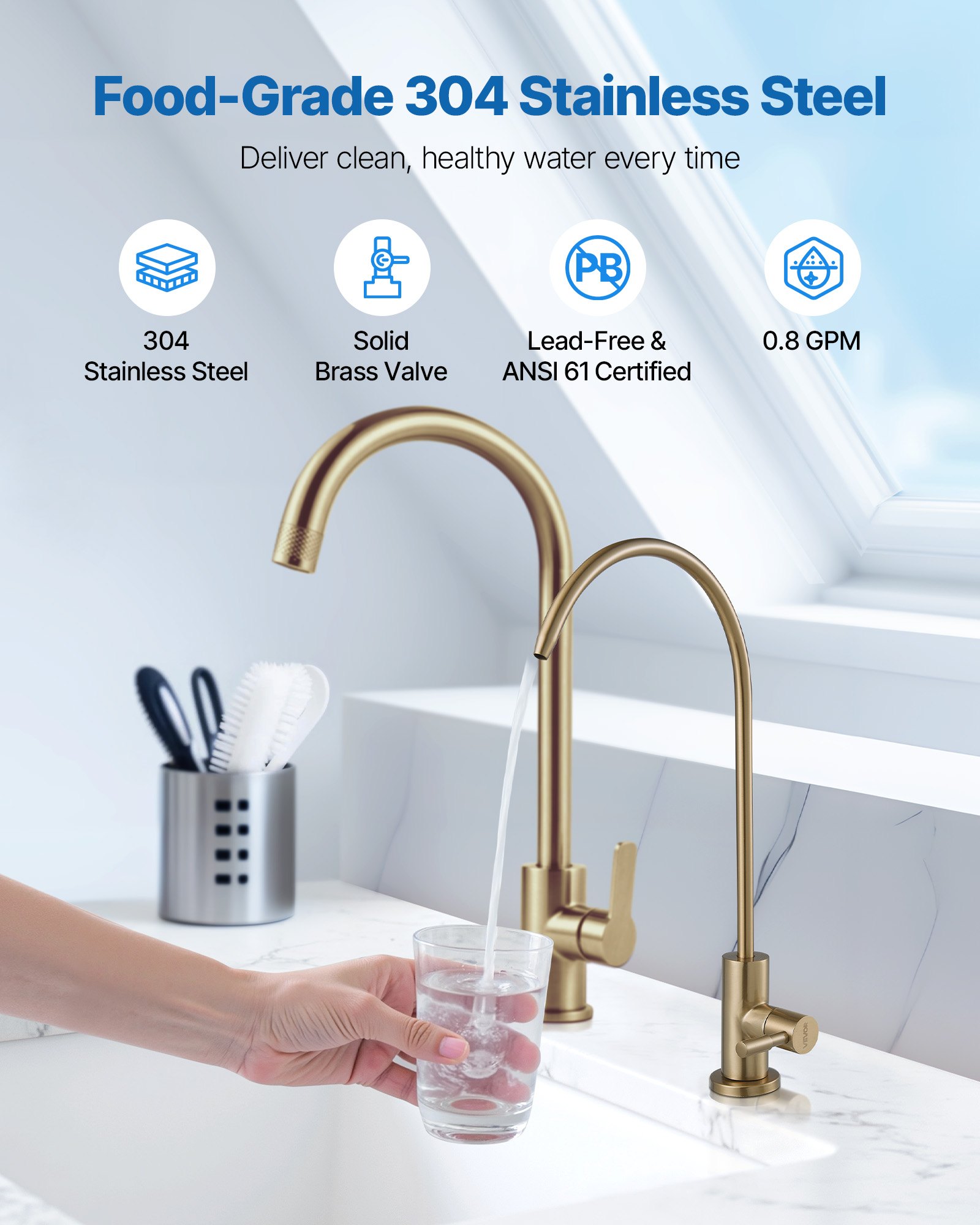 VEVOR Stainless Steel Faucet, Lead-Free Water Purifier Faucet, Filter ...