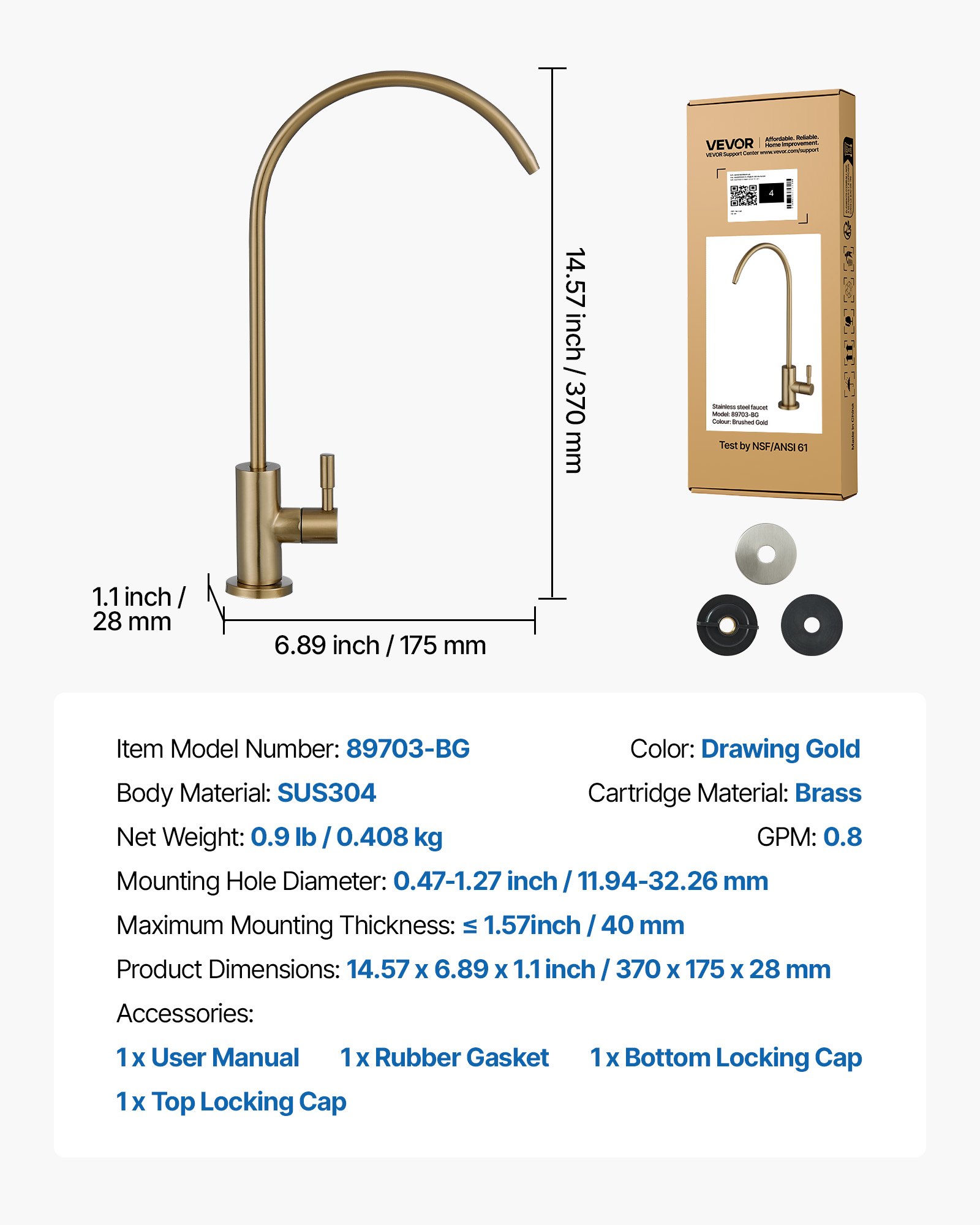 VEVOR Stainless Steel Faucet, Lead-Free Water Purifier Faucet, Filter ...