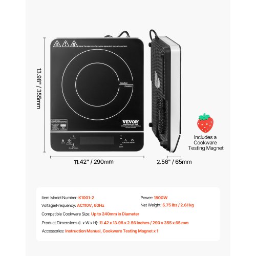 Portable Induction Cooktop 1800W Countertop Burner 9 Temp Levels Hot ...