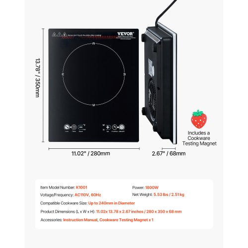 Portable Induction Cooktop 1800W Countertop Burner 9 Temp Levels Hot ...
