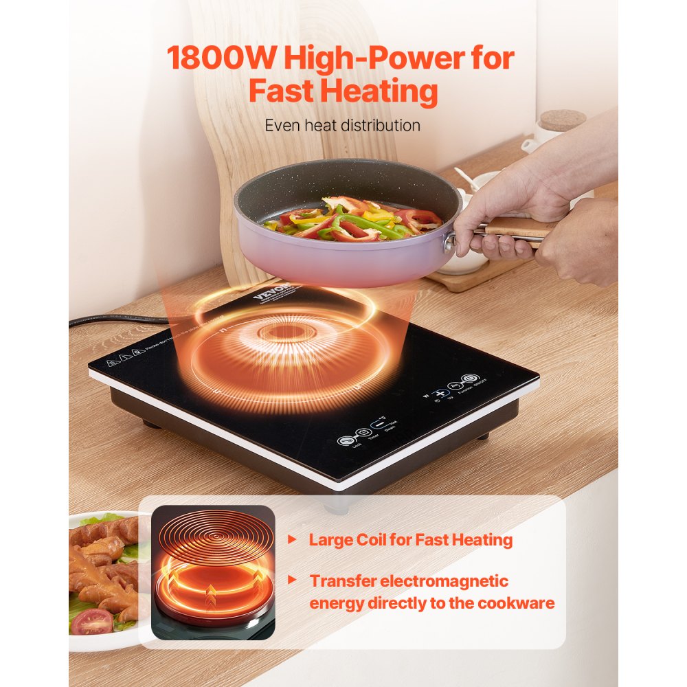 VEVOR Portable Induction Cooktop, 1800W Electric Induction Burner with ...