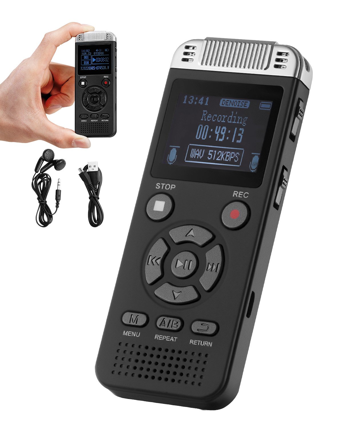 VEVOR 128GB Voice-Activated Digital Recorder – HD, Portable