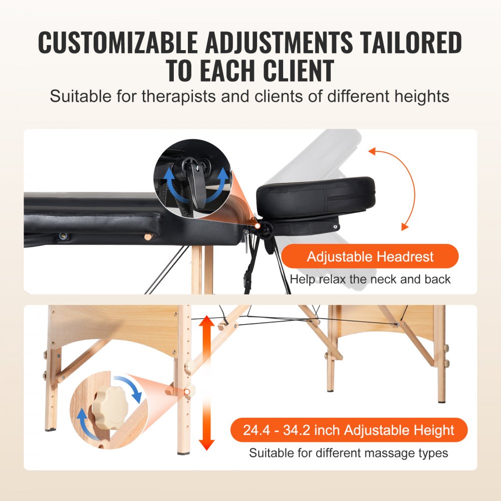 VEVOR Portable Massage Table 28" W, 2 Folding Lightweight Massage Table ...