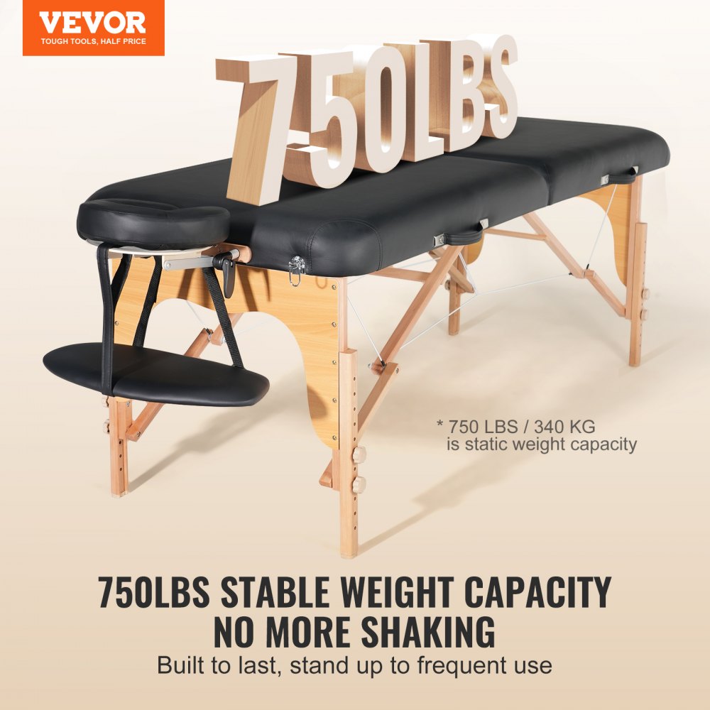 VEVOR Professional Wide Massage Table 30" W, Heavy Duty Folding Massage Table, 8-Level Height ...