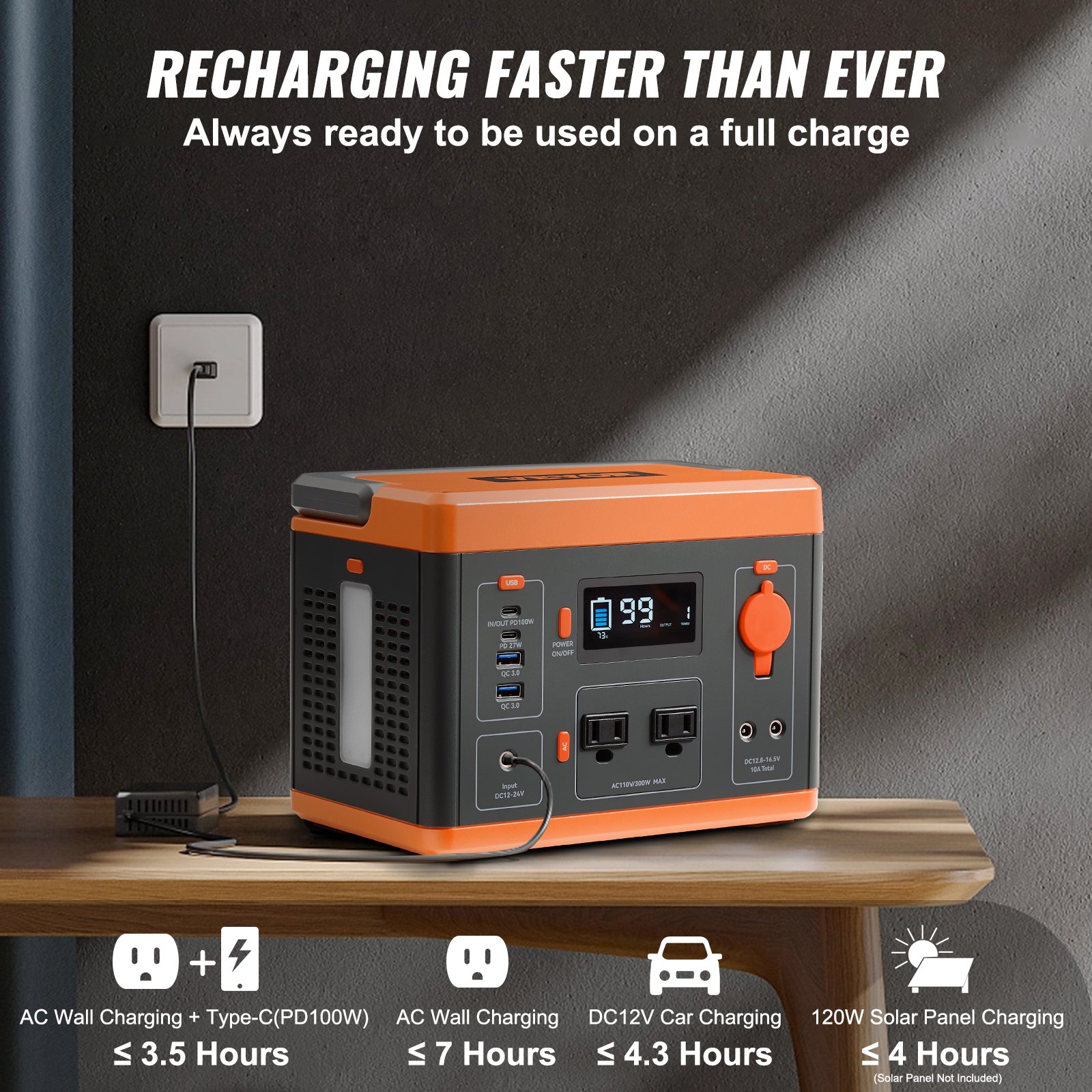 VEVOR Portable Power Station Solar Generator 296Wh 300W Backup Lithium ...