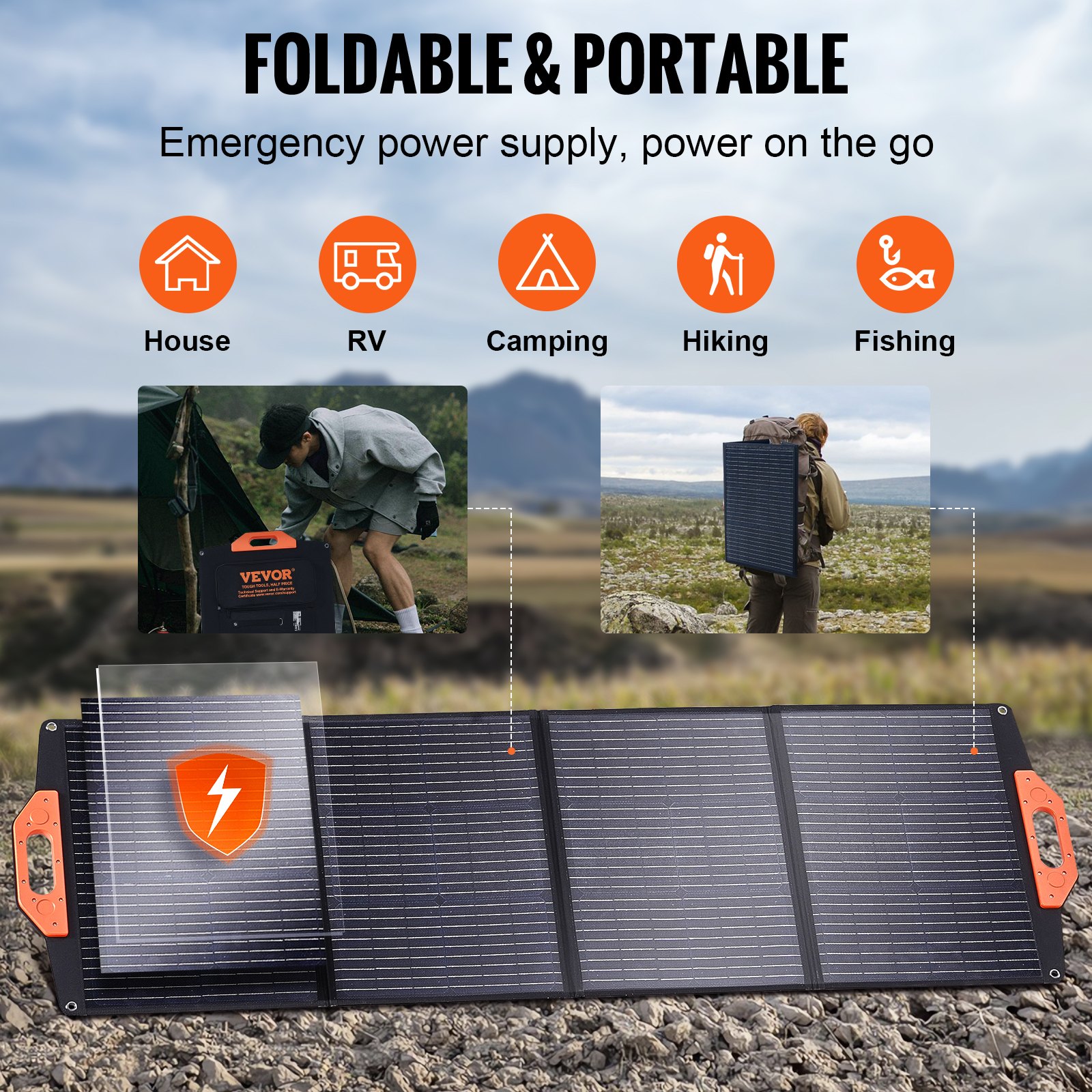 VEVOR Portable Monocrystalline Solar Panel, Monocrystallin120W Foldable ...