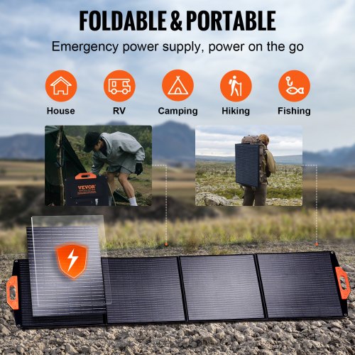 VEVOR Portable Monocrystalline Solar Panel, 200W Foldable ...