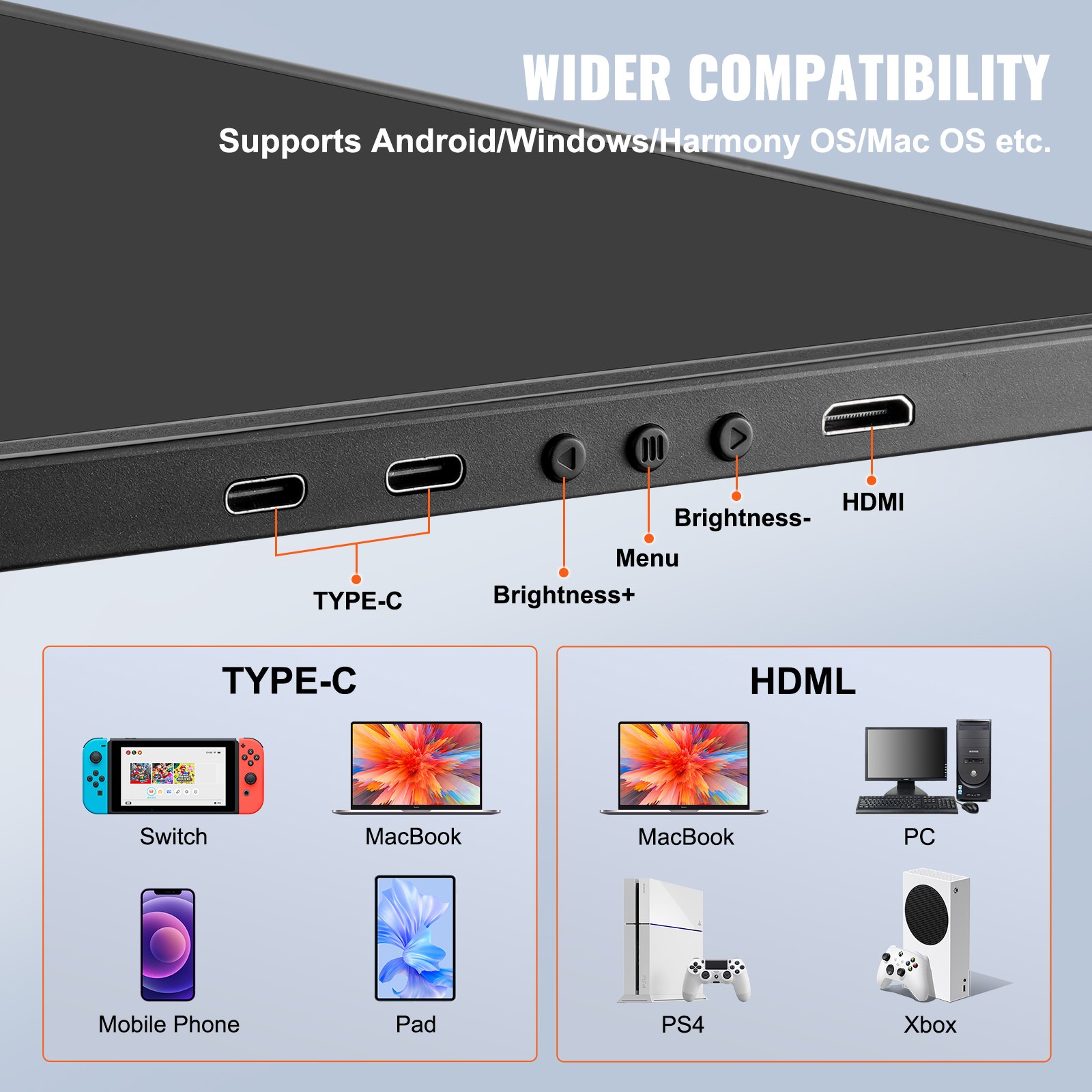 VEVOR Portable Laptop Screen Extender, 14" FHD 1080P IPS Triple ...