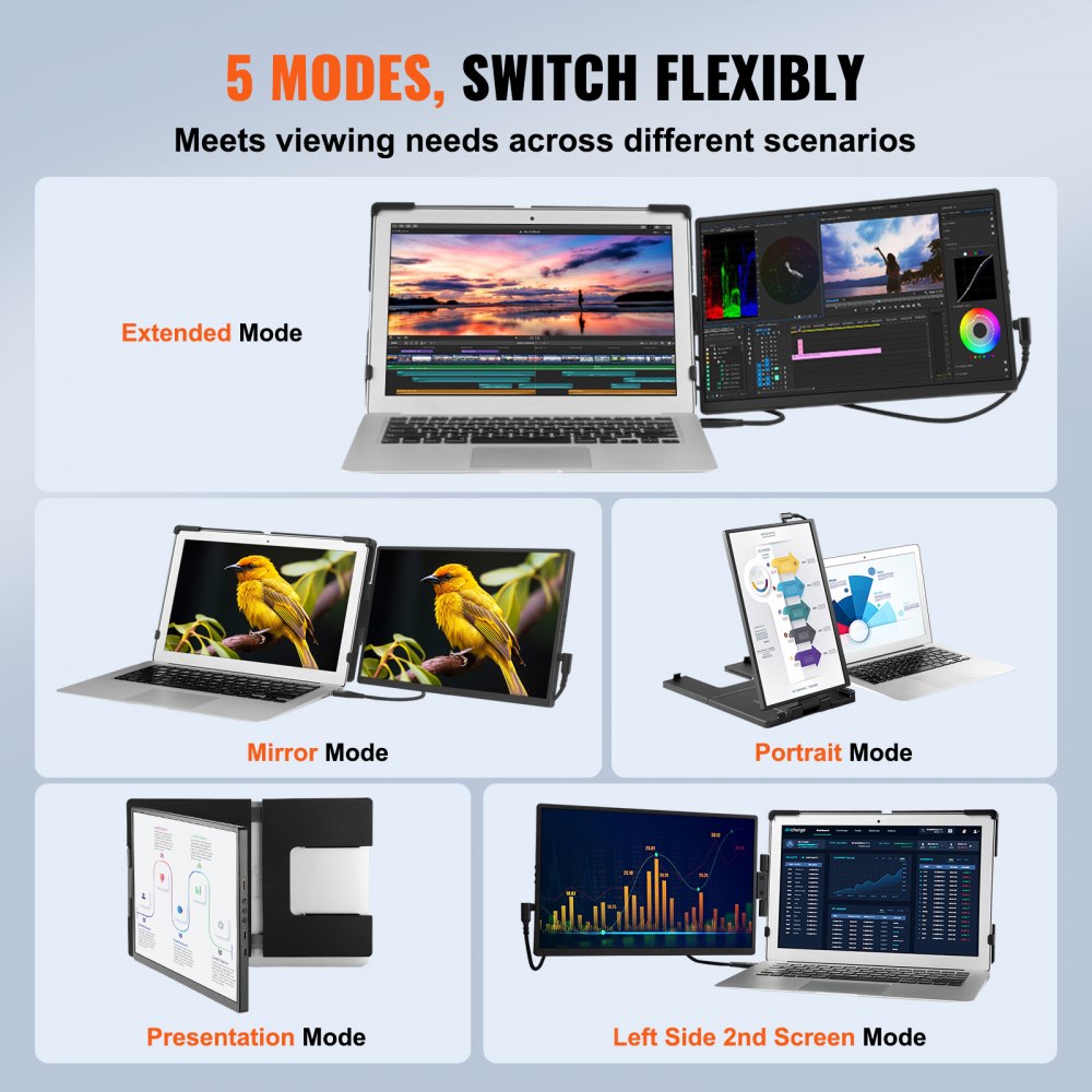 VEVOR Portable Laptop Screen Extender, 14" FHD 1080P IPS Dual Extended ...