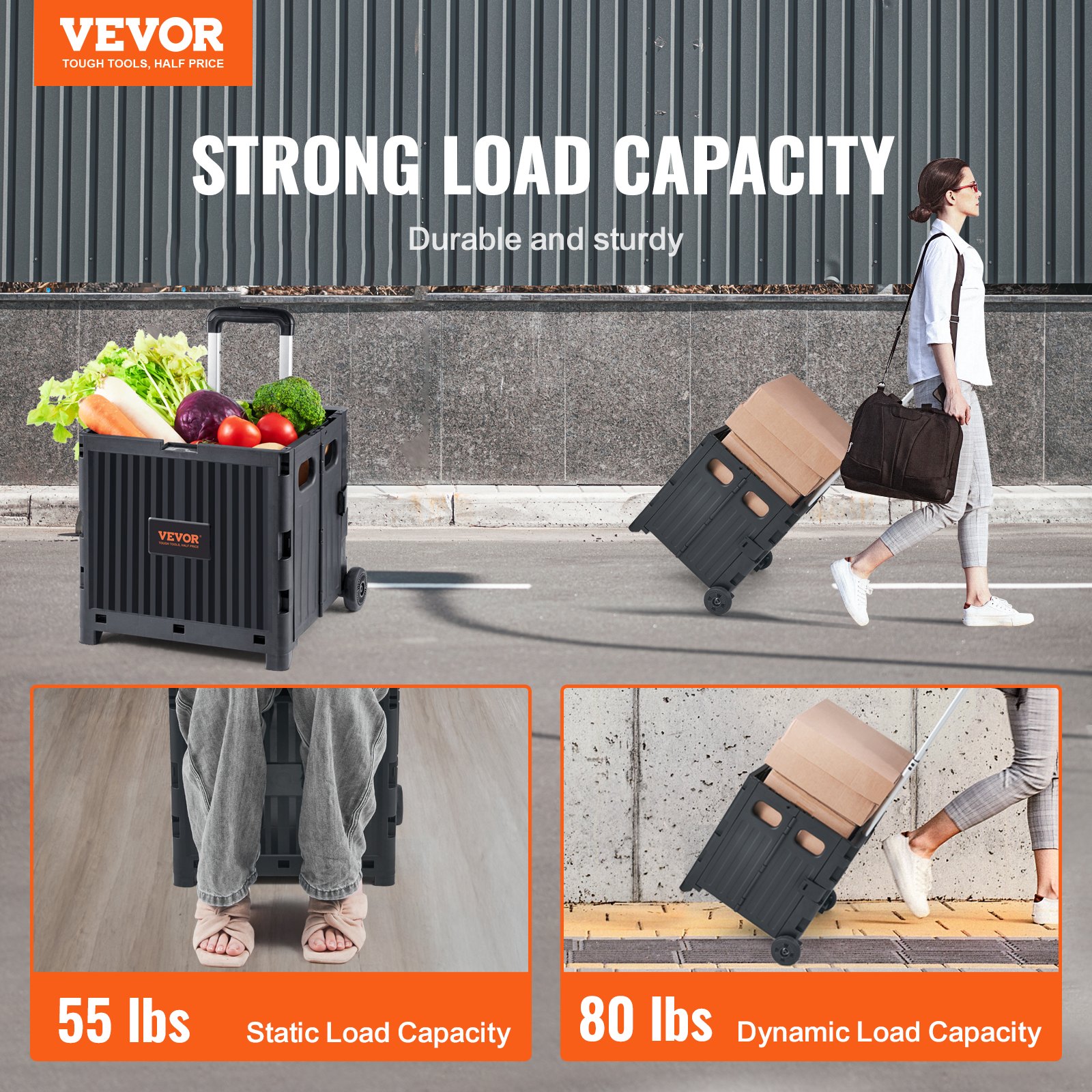 VEVOR Foldable Utility Cart, 80 lbs Load Capacity, Folding Portable ...