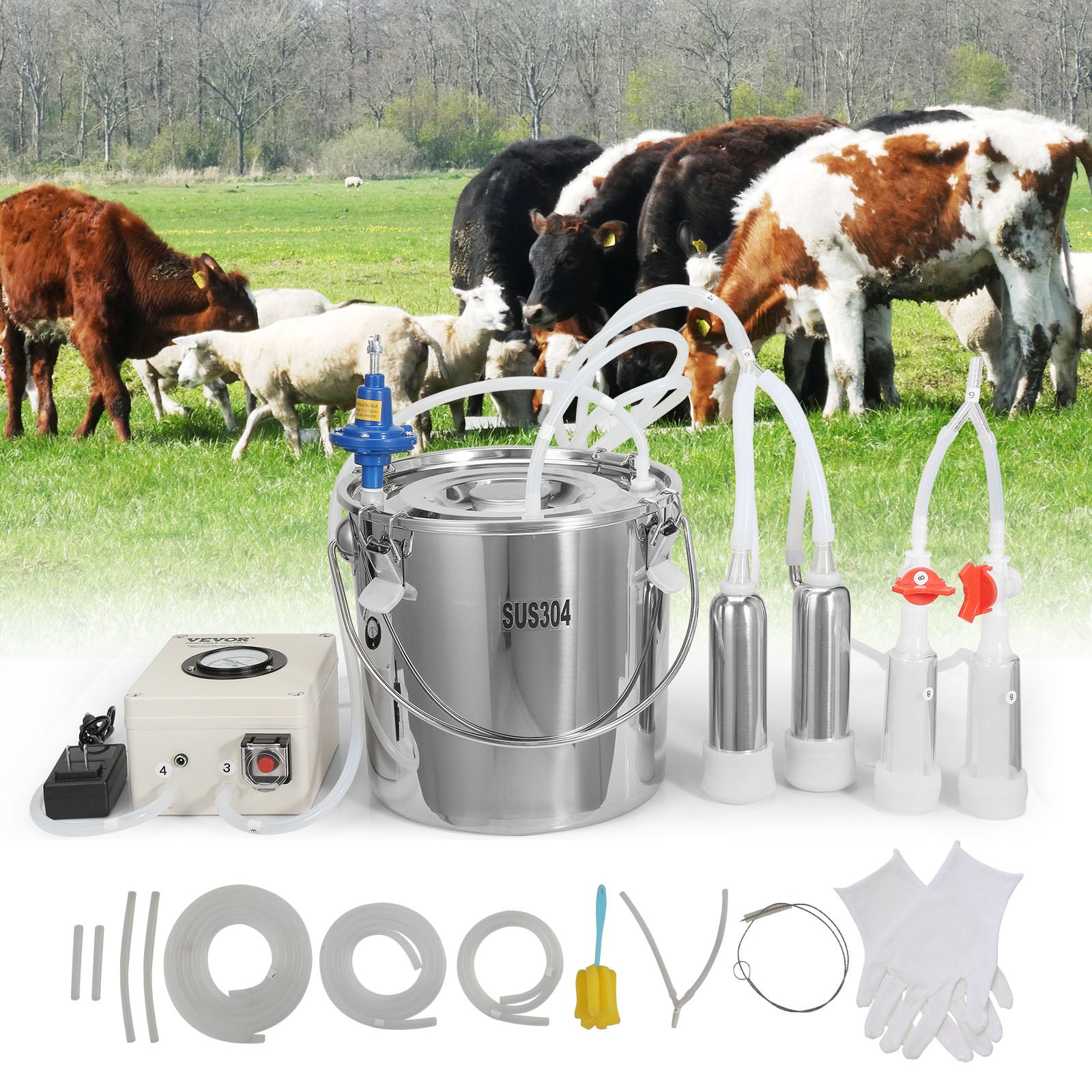 VEVOR Goat Milking Machine, 12 L 304 Stainless Steel Bucket, Electric ...