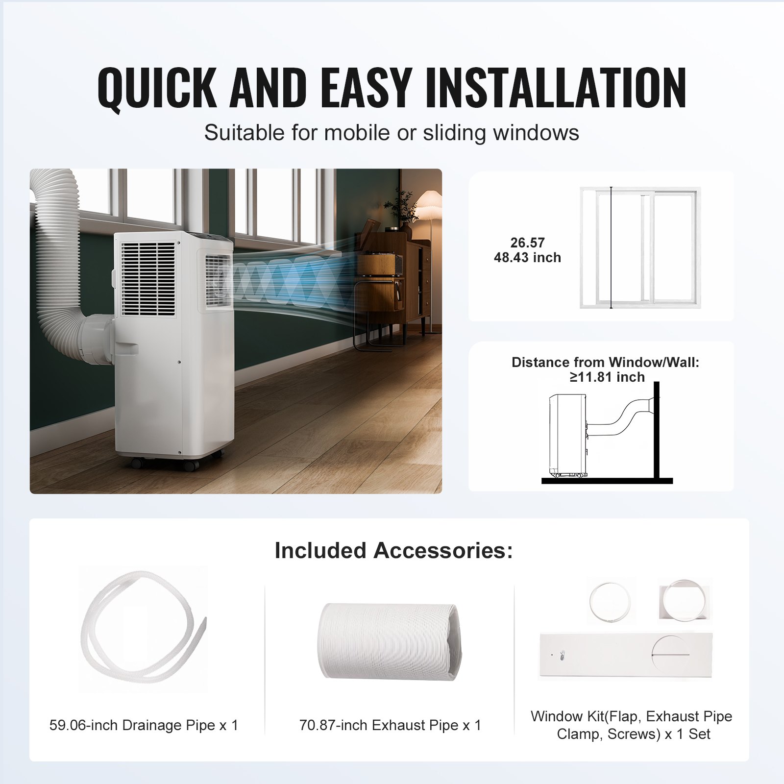 VEVOR Portable Air Conditioner 8k BTU 3 in 1 AC Cool Dehumidifier Fan ...