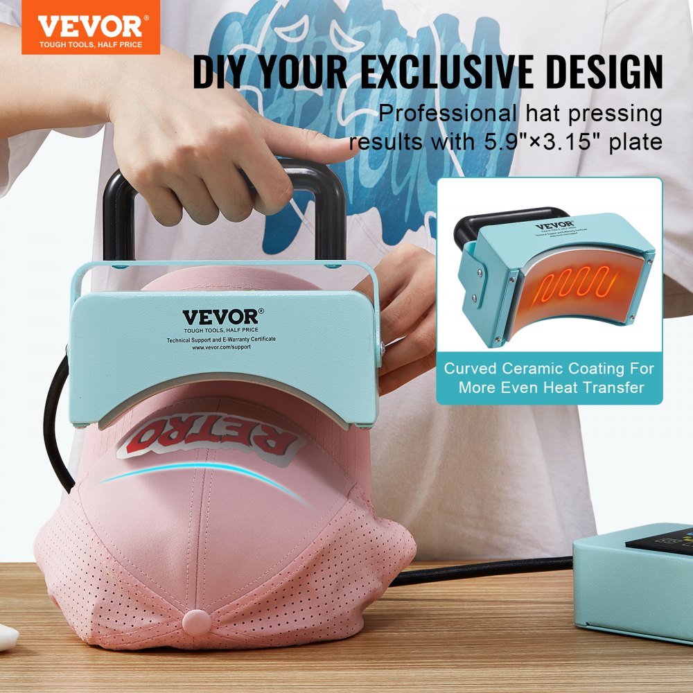 VEVOR Hat Press Machine Mini Hat Heat Press for Caps 5.9x3.15 inch ...