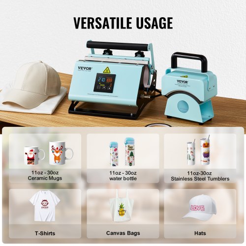 VEVOR 2 in 1 Tumbler and Hat Heat Press Machine Heat Machine for Caps ...