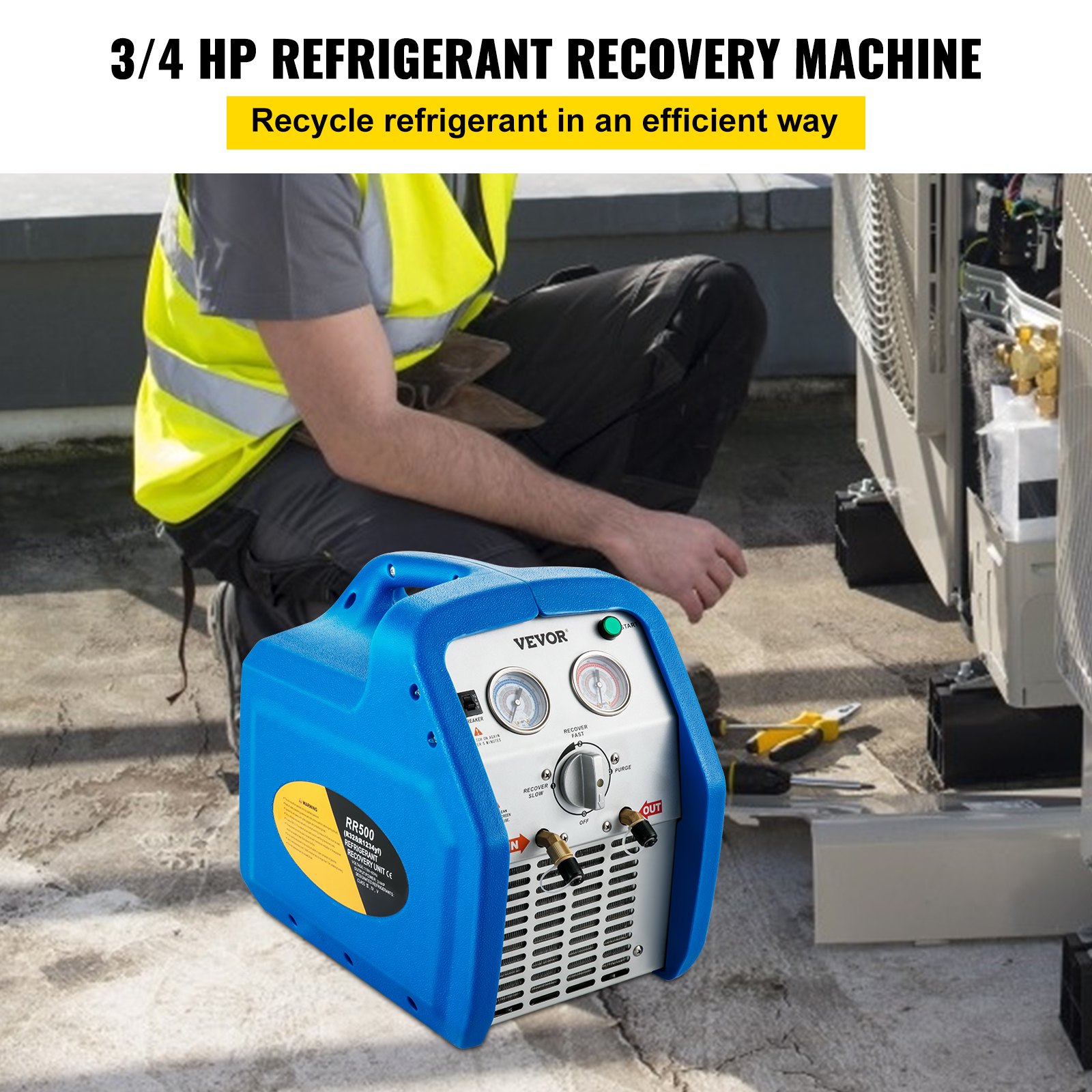 VEVOR Refrigerant Recovery Machine, 110V-120V AC 60Hz 3/4HP, Dual ...