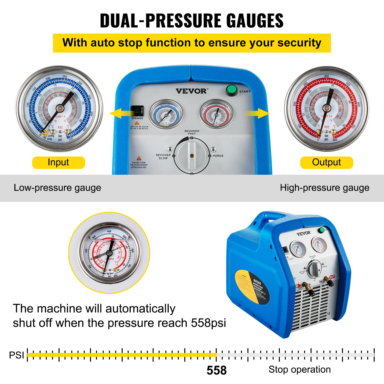 VEVOR Refrigerant Recovery Machine, 110V-120V AC 60Hz 3/4HP, Dual ...