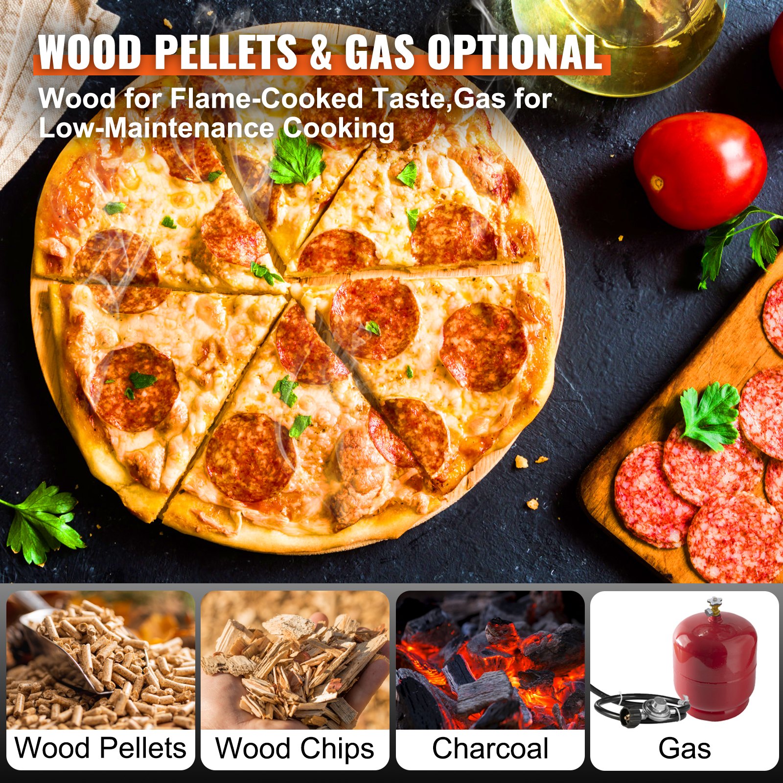 VEVOR Multi-fuel Outdoor Pizza Oven, 12 inch Wood Fired & Gas Pizza ...
