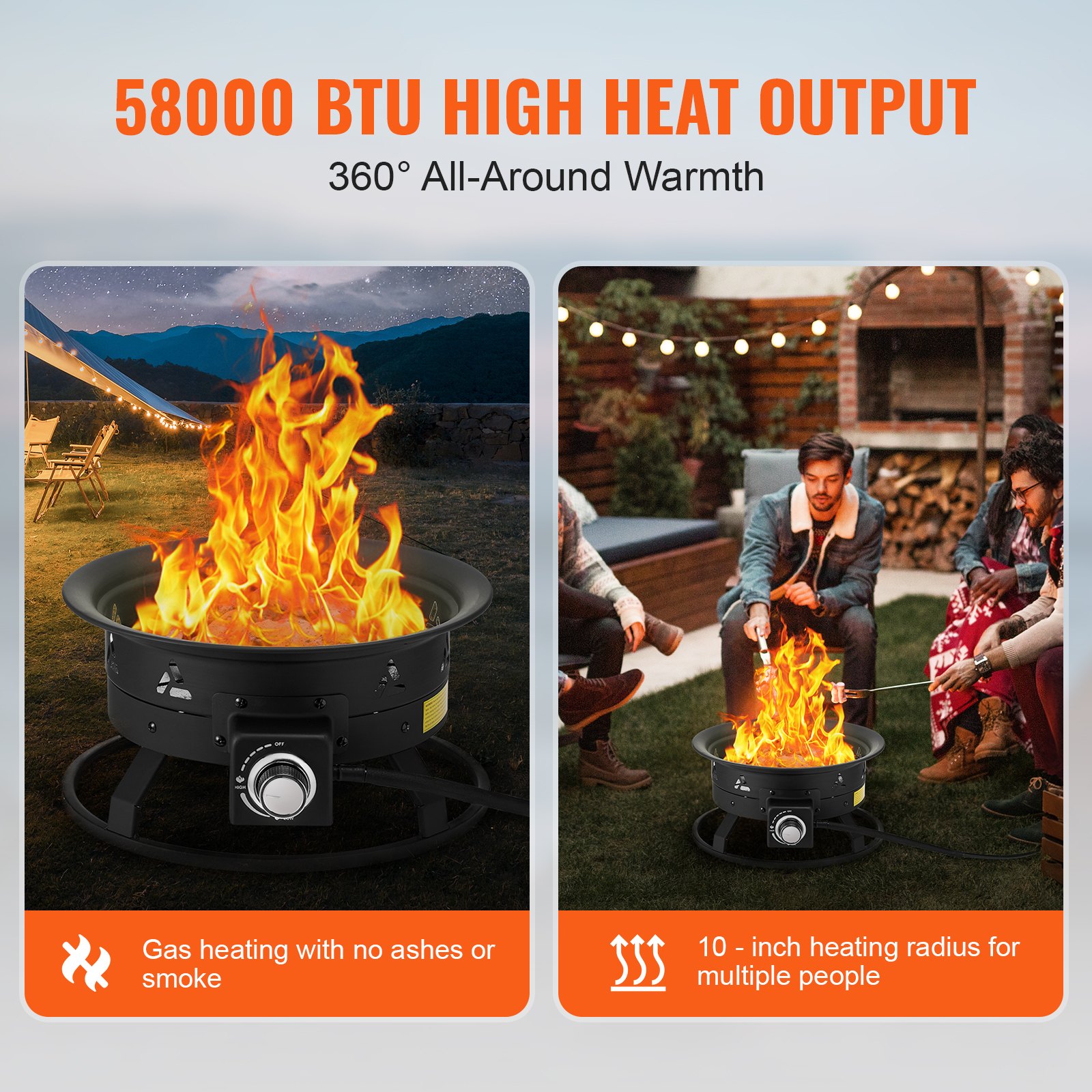 VEVOR Propane Fireplace Portable – 19-Inch, 58,000 BTU
