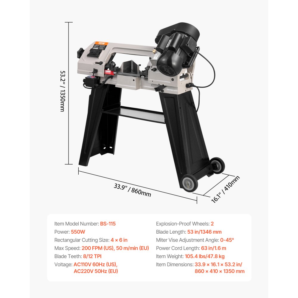 VEVOR Metal Horizontal Band Saw, 102 x 152 mm(4 in x 6 in) Rectangular ...