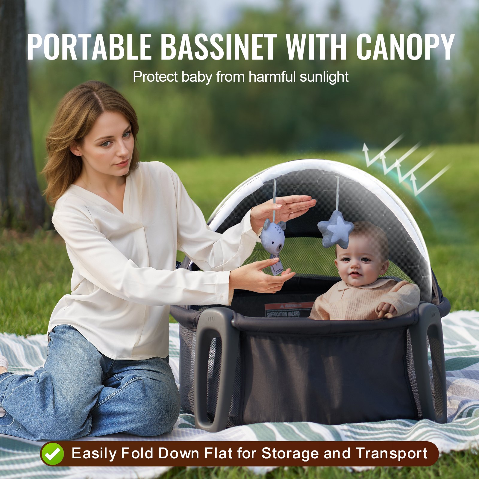 VEVOR Portable Baby Bassinet, On-The-Go Baby Dome with Canopy ...
