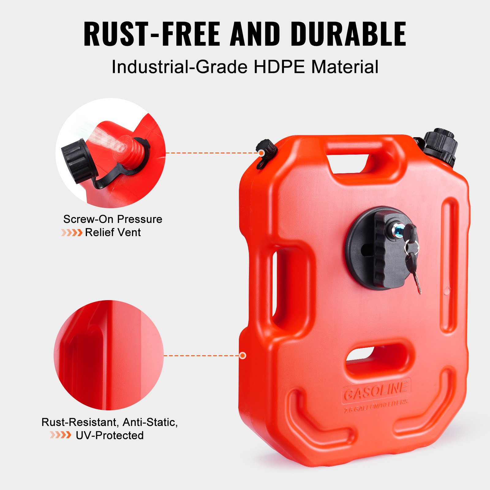 VEVOR Gas Can, 2.64 Gallon/10L, Fuel Tank with Spout and Lockable ...