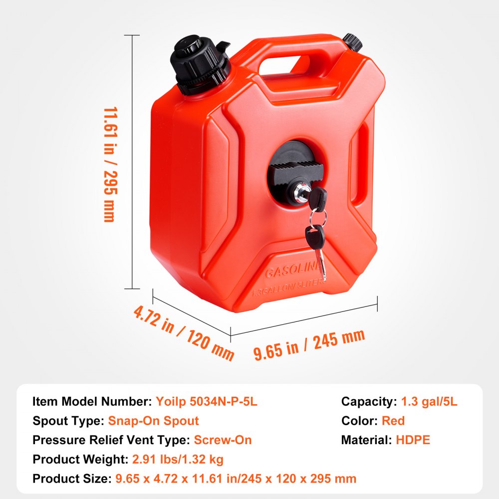 VEVOR Water Can, 1.3 Gallon/5L, Water Tank with Spout and Lockable ...