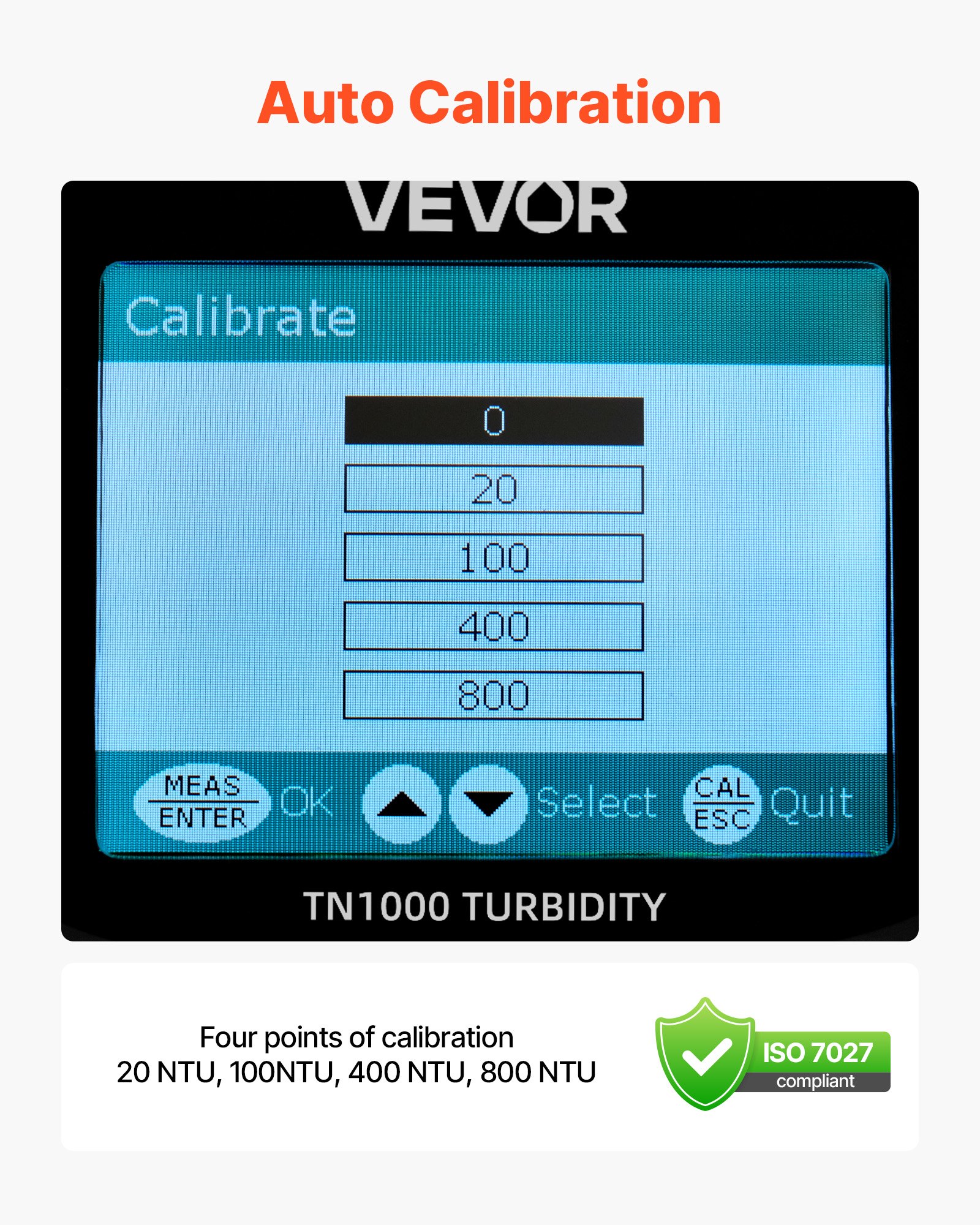 VEVOR Portable Turbidity Meter – 0-1000 NTU, 90° Scattering