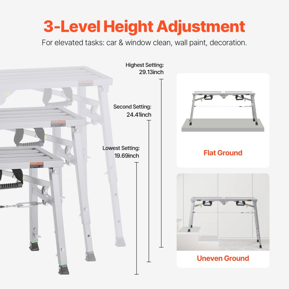 VEVOR Work Platform, 3 Gear Adjustable Height, Folding Alloy Steel Step ...