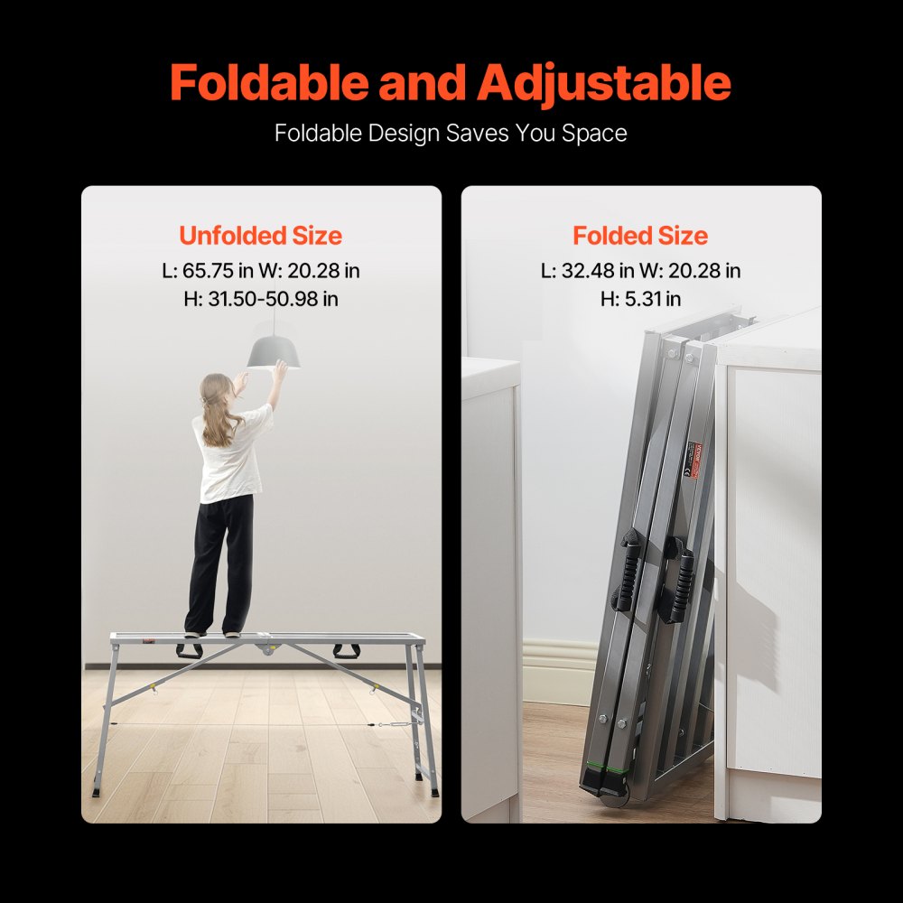 VEVOR Work Platform Adjustable Height Portable Scaffolding Platform 800 ...