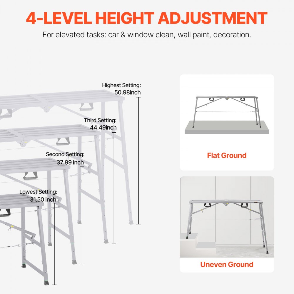 VEVOR Work Platform Adjustable Height Portable Scaffolding Platform 800 ...