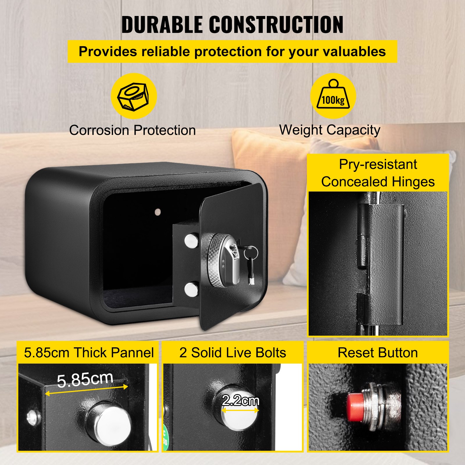 VEVOR Safe Box, 1 Cubic Foot Money Safe with Fingerprint Lock and Key ...