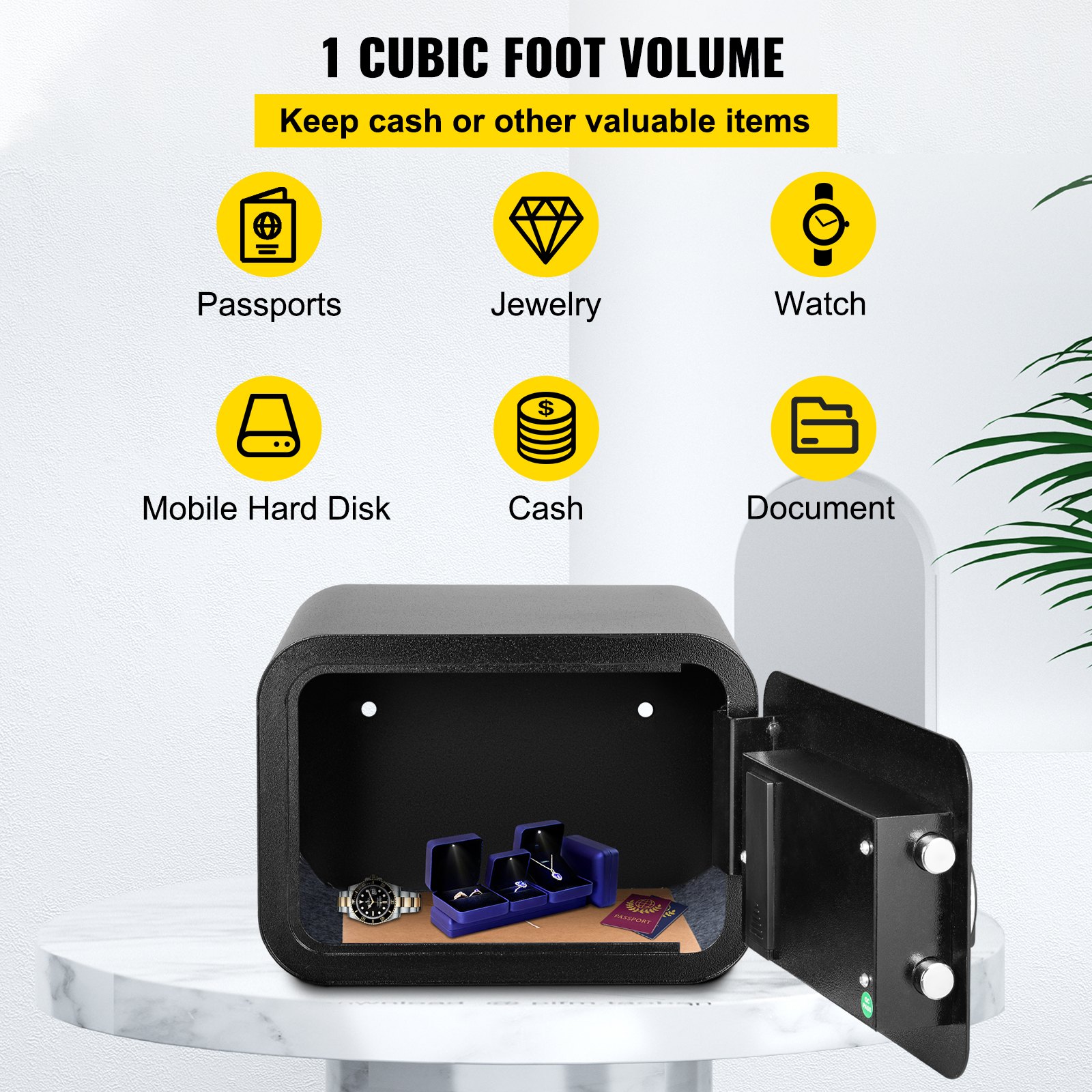 VEVOR Safe Box, 1 Cubic Foot Money Safe with Fingerprint Lock and Key ...