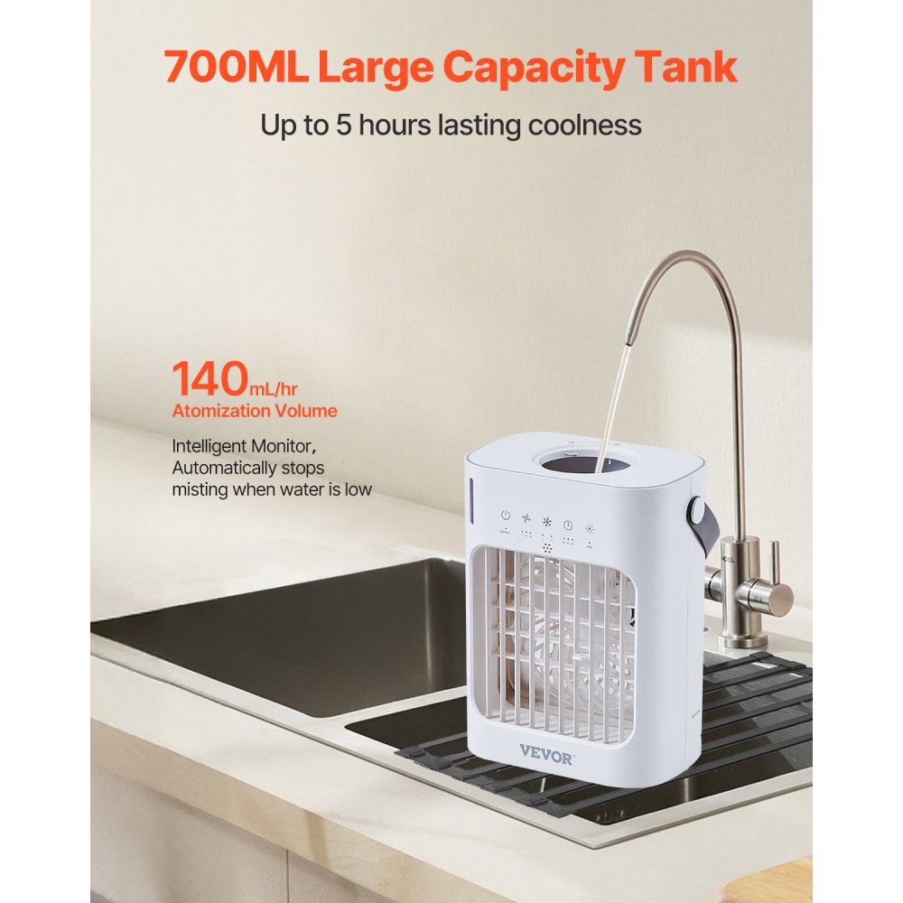 Portable Air Conditioner 4-in-1 Evaporative Air Cooler 700ml Water Tank ...