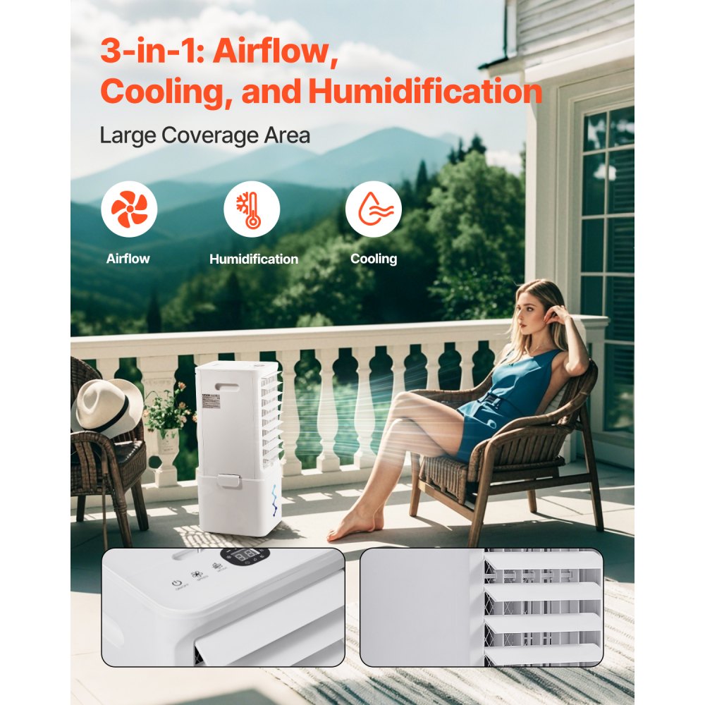 VEVOR Evaporative Cooler AC - 9L, 550 CFM, Portable Swamp AC