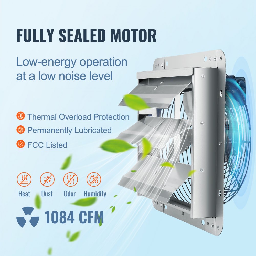 VEVOR Shutter Exhaust Fan, 305 mm High-speed 1400RPM 1084 CFM, Aluminum ...