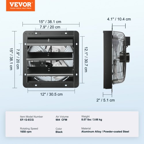 VEVOR Shutter Exhaust Fan Shop Exhaust Fan 305 mm Remote Control Wall ...