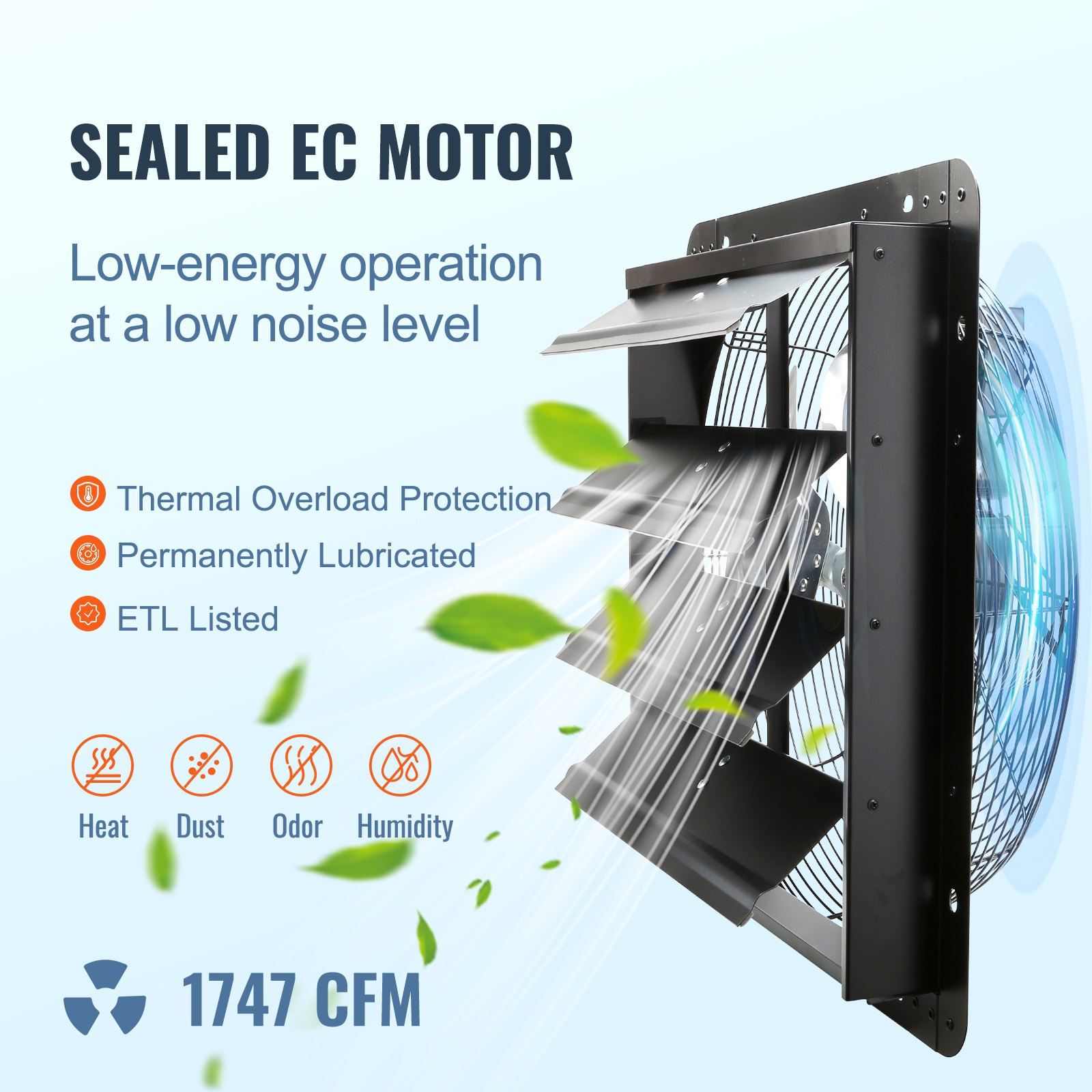 VEVOR Shutter Exhaust Fan, 16'' with Temperature Humidity Controller ...
