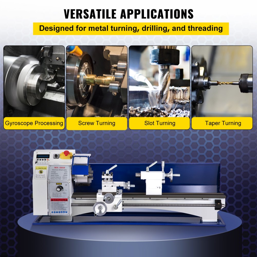 VEVOR Mini Metal Lathe, Automatic Thread Processing, 1200W Direct Drive ...