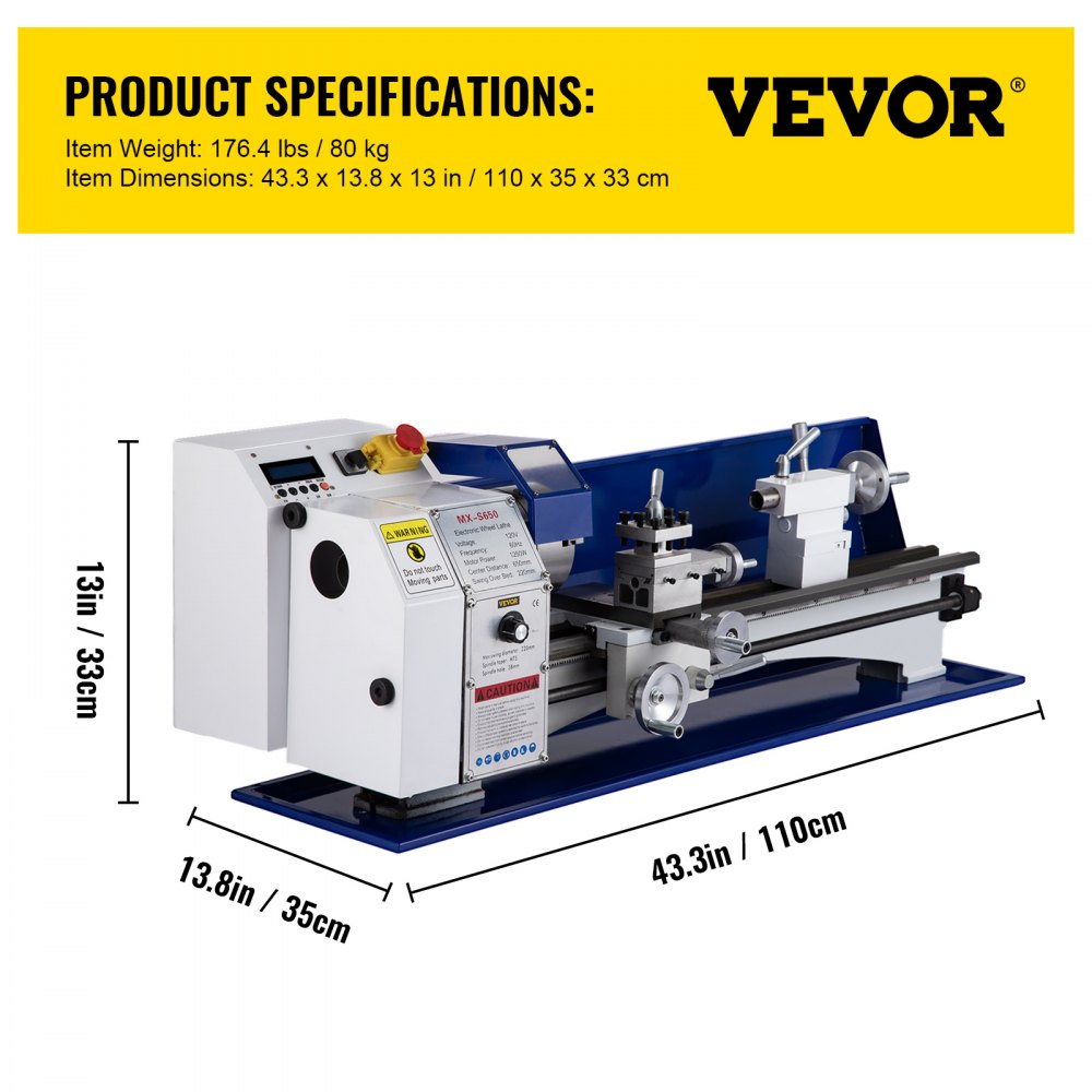 VEVOR Mini Metal Lathe, Automatic Thread Processing, 1200W Direct Drive ...