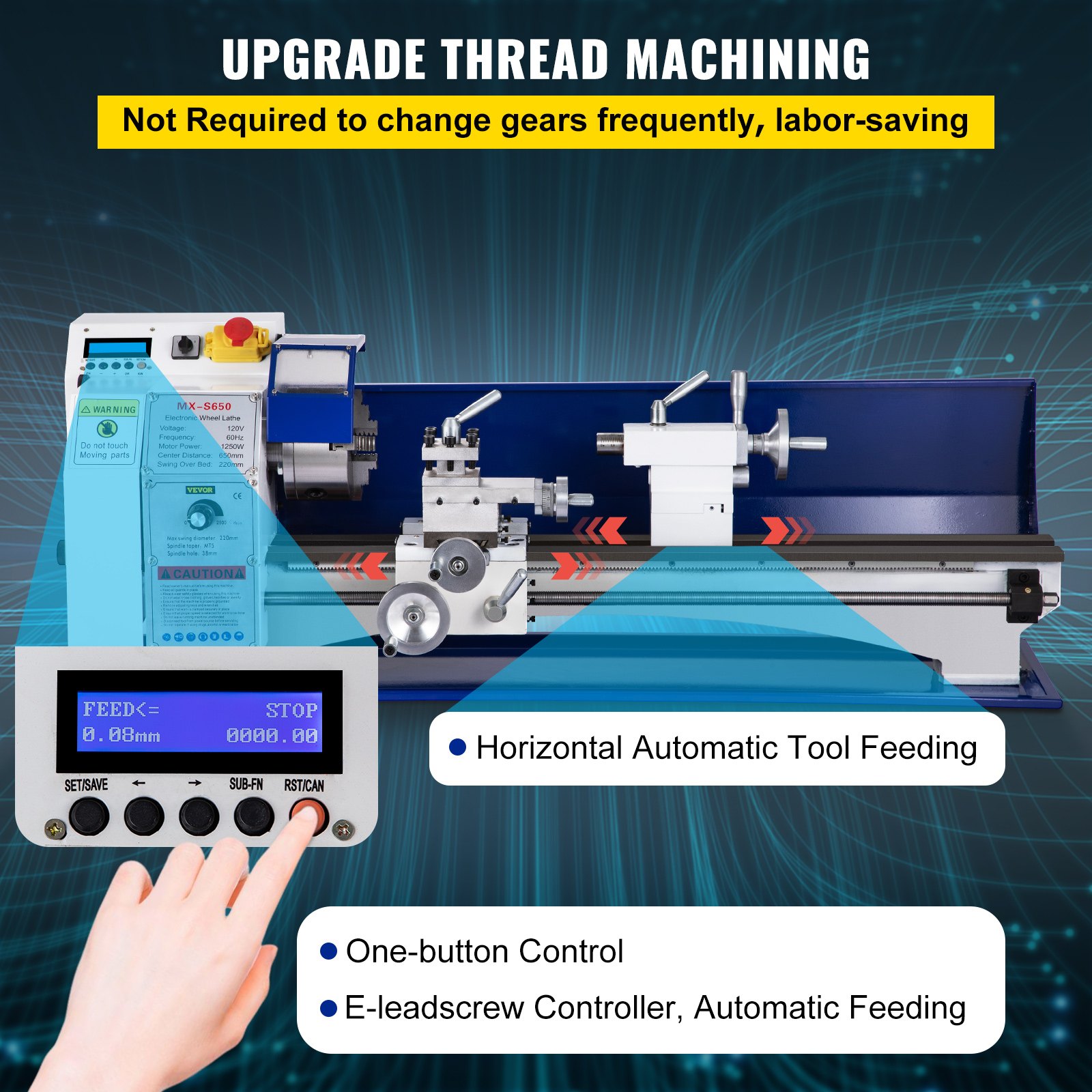 VEVOR Mini Metal Lathe, Automatic Thread Processing, 1200W Direct Drive ...