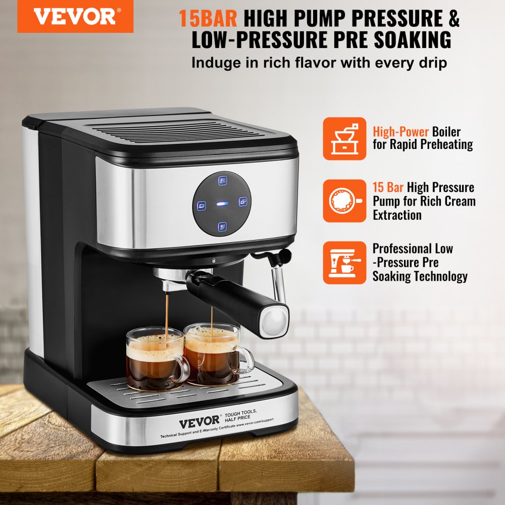 VEVOR Espresso Machine, 15 Bar Coffee and Espresso Maker with Milk ...
