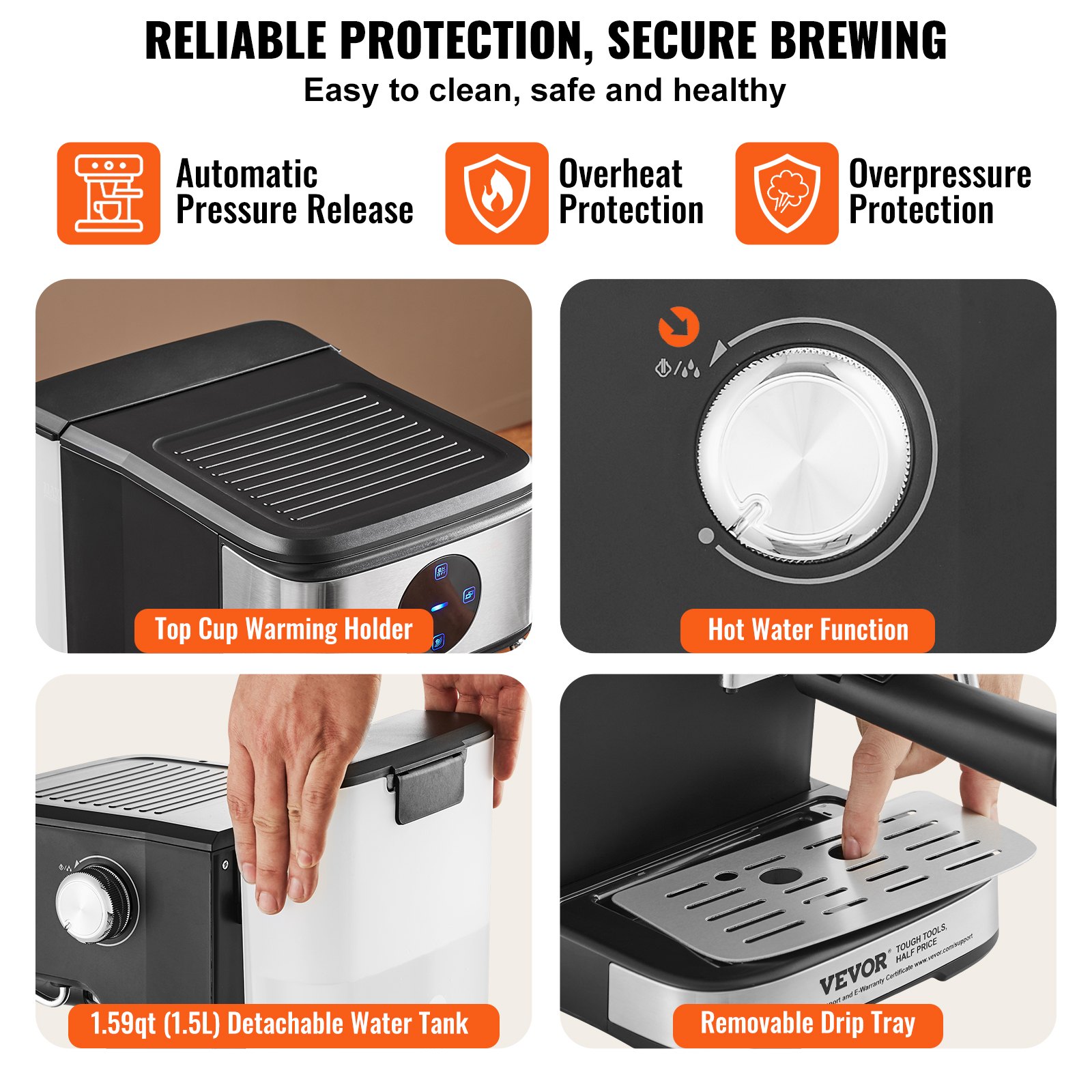 VEVOR Espresso Machine, 15 Bar Coffee and Espresso Maker with Milk ...