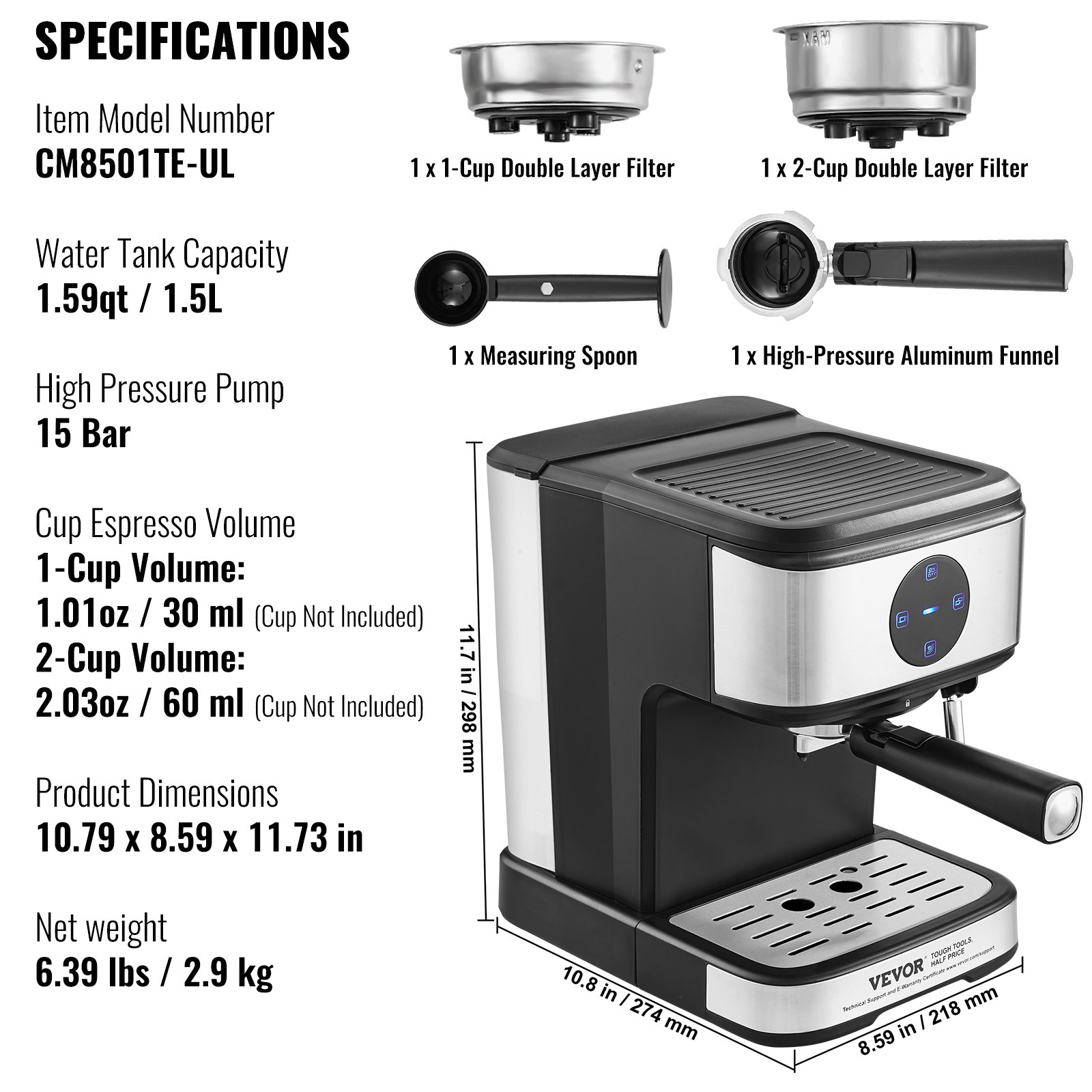 VEVOR Espresso Machine, 15 Bar Coffee and Espresso Maker with Milk ...