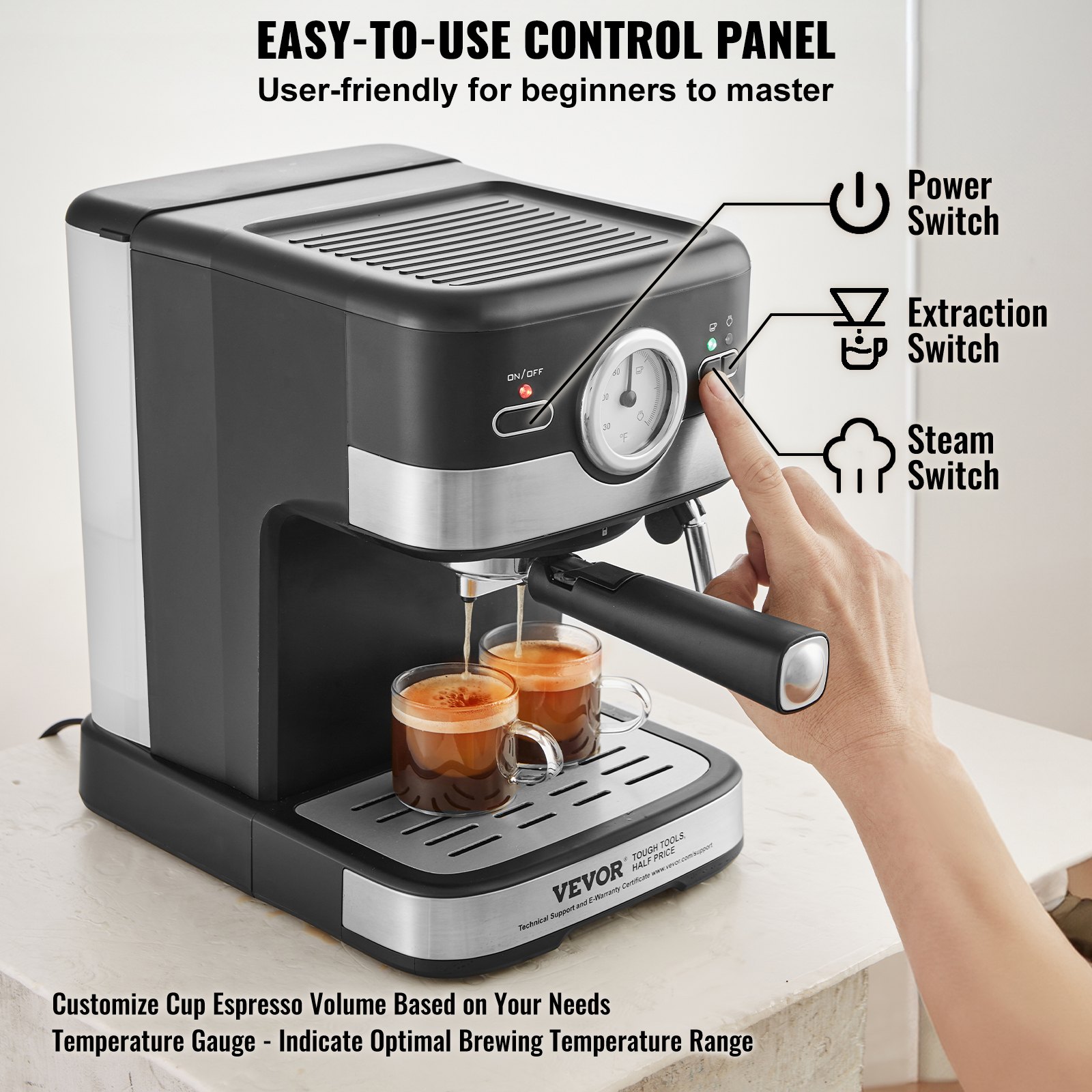 VEVOR Espresso Machine, 15 Bar Semi Automatic Espresso Maker with Milk ...