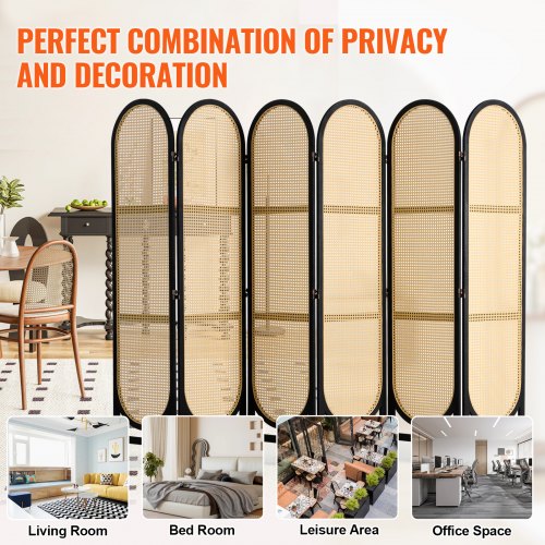 VEVOR 6 Panel Room Divider, Hand-Woven Rattan Folding Privacy Screens ...