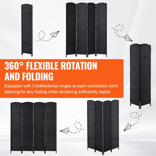 VEVOR 4 Panel Room Divider, Hand-Woven Folding Privacy Screens with ...
