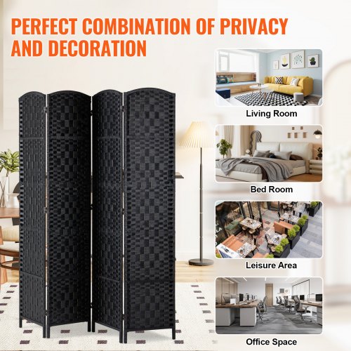 VEVOR 4 Panel Room Divider, Hand-Woven Folding Privacy Screens with ...