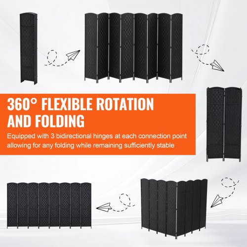 VEVOR 8 Panel Room Divider, Hand-Woven Folding Privacy Screens with ...