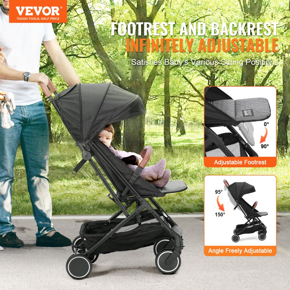 VEVOR Standard Baby Infant Stroller, Toddler Stroller with 95°-150 ...