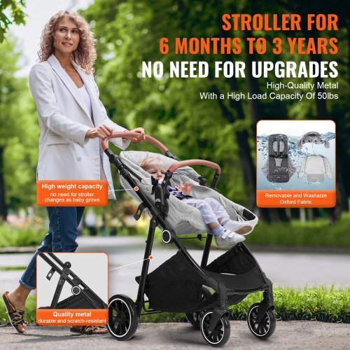 VEVOR Standard Baby Stroller, Infant Toddler Stroller with Bassinet ...